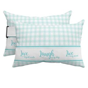 Recliner Head Pillow Ledge Loungers Chair Pillows with Insert Teal Watercolor Plaid Love Laught Live Lumbar Pillow with Adjustable Strap Outdoor Waterproof Patio Pillows for Beach Pool Chair, 2 PCS