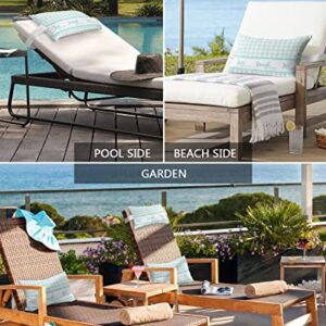 Recliner Head Pillow Ledge Loungers Chair Pillows with Insert Teal Watercolor Plaid Love Laught Live Lumbar Pillow with Adjustable Strap Outdoor Waterproof Patio Pillows for Beach Pool Chair, 2 PCS