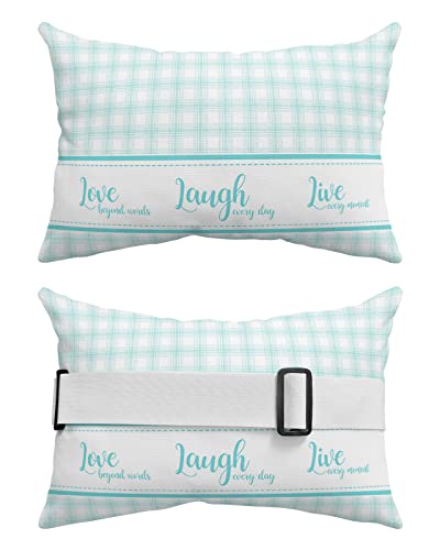 Recliner Head Pillow Ledge Loungers Chair Pillows with Insert Teal Watercolor Plaid Love Laught Live Lumbar Pillow with Adjustable Strap Outdoor Waterproof Patio Pillows for Beach Pool Chair, 2 PCS