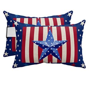 Recliner Head Pillow Ledge Loungers Chair Pillows with Insert USA Flag 4th of July Stars Blue Red Stripe Retro Farmhouse Lumbar Pillow with Adjustable Strap Patio Cushion for Sofa Bench Couch, 2 PCS