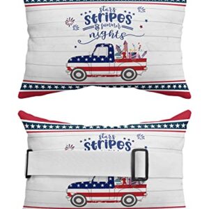 Recliner Head Pillow Ledge Loungers Chair Pillows with Insert 4th of July Truck Red and Blue Stripes Wood Lumbar Pillow with Adjustable Strap Outdoor Waterproof Patio Pillows for Beach Pool, 2 PCS