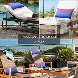 Recliner Head Pillow Ledge Loungers Chair Pillows with Insert Pink Blue Gradient Lumbar Pillow with Adjustable Strap Outdoor Waterproof Patio Pillows for Couch Beach Pool Office Chair, 2 PCS