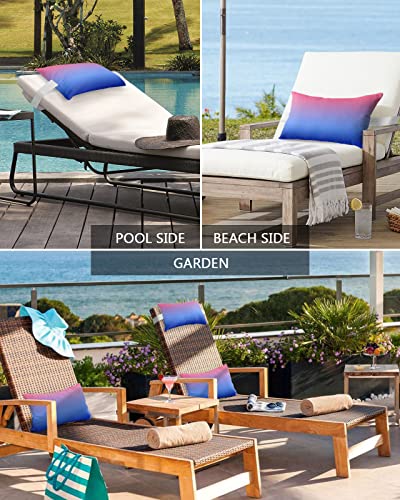 Recliner Head Pillow Ledge Loungers Chair Pillows with Insert Pink Blue Gradient Lumbar Pillow with Adjustable Strap Outdoor Waterproof Patio Pillows for Couch Beach Pool Office Chair, 2 PCS