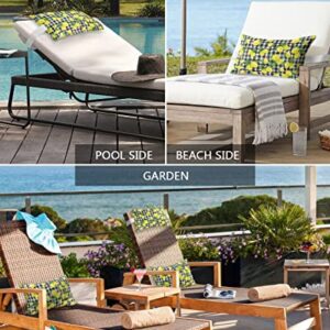 Recliner Head Pillow Ledge Loungers Chair Pillows with Insert Summer Yellow Lemon Black White Buffalo Plaid Lumbar Pillow with Adjustable Strap Outdoor Waterproof Patio Pillows for Beach Pool, 2 PCS