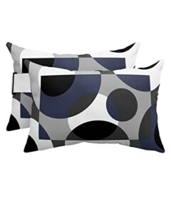 recliner head pillow ledge loungers chair pillows with insert navy blue and grey geometry pattern lumbar pillow with adjustable strap outside patio decorative garden cushion for bench couch, 2 pcs