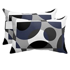 Recliner Head Pillow Ledge Loungers Chair Pillows with Insert Navy Blue and Grey Geometry Pattern Lumbar Pillow with Adjustable Strap Outside Patio Decorative Garden Cushion for Bench Couch, 2 PCS