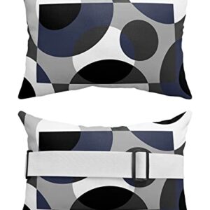 Recliner Head Pillow Ledge Loungers Chair Pillows with Insert Navy Blue and Grey Geometry Pattern Lumbar Pillow with Adjustable Strap Outside Patio Decorative Garden Cushion for Bench Couch, 2 PCS