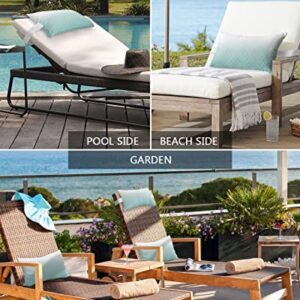 Recliner Head Pillow Ledge Loungers Chair Pillows with Insert Moroccan Texture Teal Gradient Lumbar Pillow with Adjustable Strap Outdoor Waterproof Patio Pillows for Beach Pool Chair, 2 PCS