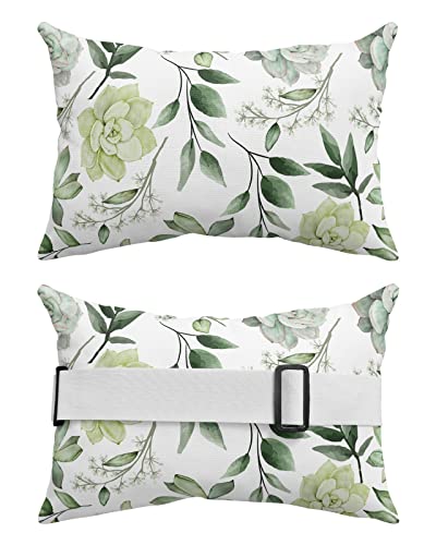 Recliner Head Pillow Ledge Loungers Chair Pillows with Insert Summer Tropical Succulent Plants Watercolor Lumbar Pillow with Adjustable Strap Outdoor Waterproof Patio Pillows for Beach Pool, 2 PCS