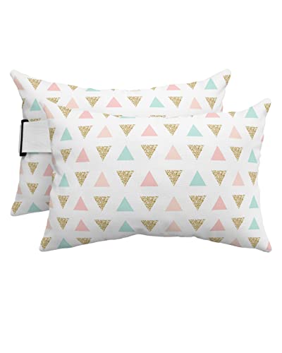 Recliner Head Pillow Ledge Loungers Chair Pillows with Insert Cartoon Triangles Patterns Blue Pink and Yellow Colors Lumbar Pillow with Adjustable Strap Patio Garden Cushion for Bench Couch, 2 PCS