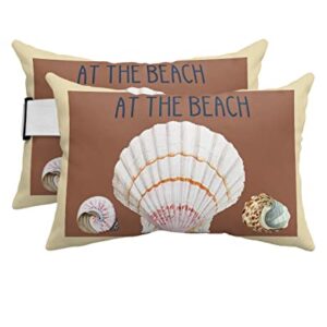 Recliner Head Pillow Ledge Loungers Chair Pillows with Insert AT THE BEACH Vintage Ocean Shell Lumbar Pillow with Adjustable Strap Outdoor Waterproof Patio Pillows for Beach Pool Chair, 2 PCS