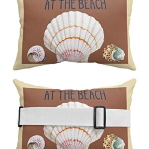 Recliner Head Pillow Ledge Loungers Chair Pillows with Insert AT THE BEACH Vintage Ocean Shell Lumbar Pillow with Adjustable Strap Outdoor Waterproof Patio Pillows for Beach Pool Chair, 2 PCS