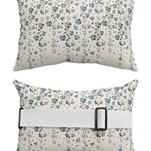 Recliner Head Pillow Ledge Loungers Chair Pillows with Insert Flower Blue Grey Cherry Blossoms Cotton Linen Background Lumbar Pillow with Adjustable Strap Patio Garden Cushion for Bench Couch, 2 PCS