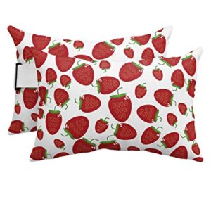 Recliner Head Pillow Ledge Loungers Chair Pillows with Insert Strawberry Pattern Lumbar Pillow with Adjustable Strap Outdoor Waterproof Patio Pillows for Couch Beach Pool Office Chair, 2 PCS