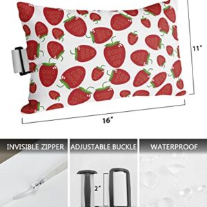 Recliner Head Pillow Ledge Loungers Chair Pillows with Insert Strawberry Pattern Lumbar Pillow with Adjustable Strap Outdoor Waterproof Patio Pillows for Couch Beach Pool Office Chair, 2 PCS