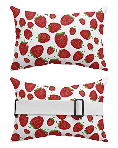 Recliner Head Pillow Ledge Loungers Chair Pillows with Insert Strawberry Pattern Lumbar Pillow with Adjustable Strap Outdoor Waterproof Patio Pillows for Couch Beach Pool Office Chair, 2 PCS