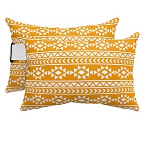 Recliner Head Pillow Ledge Loungers Chair Pillows with Insert Vintage Geometric American Tribal Pattern Yellow Texture Lumbar Pillow with Adjustable Strap Patio Garden Cushion for Bench Couch, 2 PCS