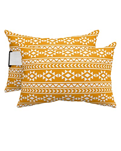 Recliner Head Pillow Ledge Loungers Chair Pillows with Insert Vintage Geometric American Tribal Pattern Yellow Texture Lumbar Pillow with Adjustable Strap Patio Garden Cushion for Bench Couch, 2 PCS