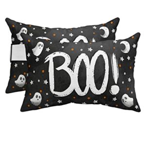 Recliner Head Pillow Ledge Loungers Chair Pillows with Insert Cartoon Ghost Stars Polka Dots Black Lumbar Pillow with Adjustable Strap Outside Patio Decorative Garden Cushion for Bench Couch, 2 PCS