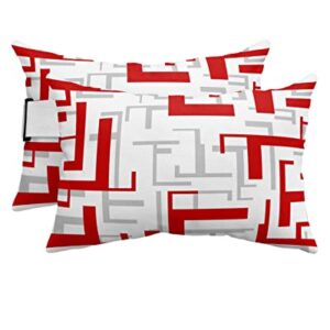 Recliner Head Pillow Ledge Loungers Chair Pillows with Insert Red Grey Abstract Geometry Modern Art Mid Century Lumbar Pillow with Adjustable Strap Patio Garden Cushion for Sofa Bench Couch, 2 PCS