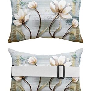 Recliner Head Pillow Ledge Loungers Chair Pillows with Insert White Tulip Flower Butterfly Vintage Postcard Lumbar Pillow with Adjustable Strap Outdoor Waterproof Patio Pillows for Beach Pool, 2 PCS