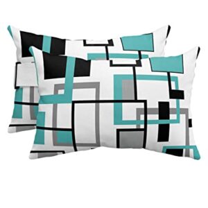 Recliner Head Pillow Ledge Loungers Chair Pillows with Insert Retro Middle Ages Abstract Geometry Teal Black Square Lumbar Pillow with Adjustable Strap Patio Garden Cushion for Bench Couch, 2 PCS