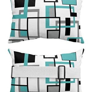 Recliner Head Pillow Ledge Loungers Chair Pillows with Insert Retro Middle Ages Abstract Geometry Teal Black Square Lumbar Pillow with Adjustable Strap Patio Garden Cushion for Bench Couch, 2 PCS