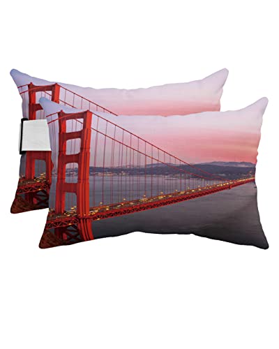 Recliner Head Pillow Ledge Loungers Chair Pillows with Insert Golden Gate Bridge Sunset Landscape Lumbar Pillow with Adjustable Strap Outside Patio Decorative Garden Cushion for Bench Couch, 2 PCS