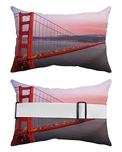 Recliner Head Pillow Ledge Loungers Chair Pillows with Insert Golden Gate Bridge Sunset Landscape Lumbar Pillow with Adjustable Strap Outside Patio Decorative Garden Cushion for Bench Couch, 2 PCS