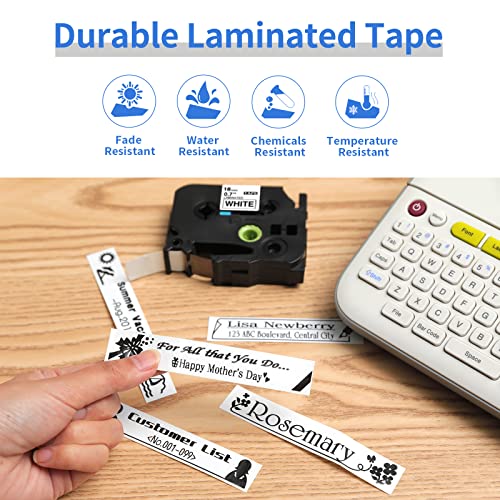 Oozmas 18mm Label Tape Replacement for TZe-241 Brother Label Maker Tape 18mm 0.7 Inch Tz Laminated White TZe241 P-Touch Black on White Work with Brother PTD410 PT-D400 PT-D610BT PTD600, 3/4 Inch, 4PK