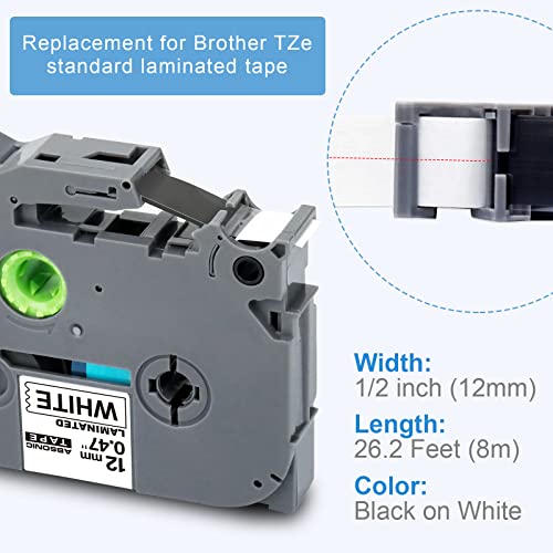 10 Pack Compatible Label Tape Replacement for Brother TZe-231 TZ231 Label Tape 12mm 0.47 Laminated White TZe Label Tape, for PTouch PTD220 PTD210 PTH110 PT-2040C PTD400AD PTD600 PTD450 Label Maker