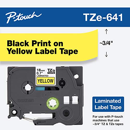 Brother Genuine P-Touch TZE-641 Tape, 3/4" (0.7") Standard Laminated P-Touch Tape, Black on Yellow, For Indoor or Outdoor Use, Water-Resistant, 26.2 ft (8 m), Single-Pack