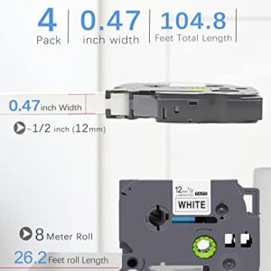 Aitaperste Compatible Tape Replacement for Brother TZe-231 TZe TZ Tape 12mm 0.47 Laminated White Compatible with Ptouch Label Maker PT-H110 PT-D210 PT-1290 PT-D600 PT-P700 PT-D450, 26.2 Feet, 4 Pack