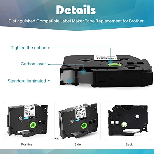 Label Tape Replacement for Brother - 5 Pack P Touch Label Tape Compatible with Brother TZe-231 TZ-231 Laminated, Black on White 12mm 0.47", for PT-D200 PT-D210 PT-D400 PT-H100 PT-1230PC Label Makers