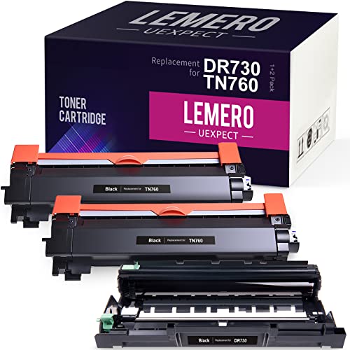 LemeroUexpect Compatible Toner Cartridge and Drum Replacement for Brother TN760 TN-760 TN730 DR-730 for MFC-L2710DW HL-L2370DW HL-L2350DW DCP-L2550DW MFC-L2750DW Printer (2 Toner+1 Drum, 3-Pack)