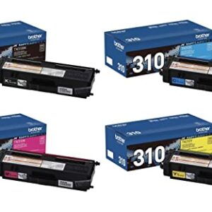 Brother TN-310BK TN-310C TN-310M TN-310Y DCP-9050 9055 9270 HL-4140 4570 MFC-9460 9560 9970 Toner Cartridge Set (Black Cyan Magenta Yellow, 4-Pack) in Retail Packaging