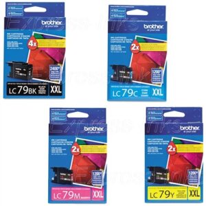 genuine brother lc79 (lc-79) super high yield color (bk/c/m/y) ink cartridge 4-pack (lc79bk, lc79c, lc79m, lc79y) for brother mfcj5910dw mfcj6510dw mfcj6710dw mfcj6910dw