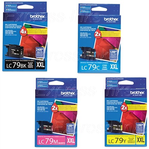 Genuine Brother LC79 (LC-79) Super High Yield Color (Bk/C/M/Y) Ink Cartridge 4-Pack (LC79Bk, LC79C, LC79M, LC79Y) for Brother MFCJ5910DW MFCJ6510DW MFCJ6710DW MFCJ6910DW