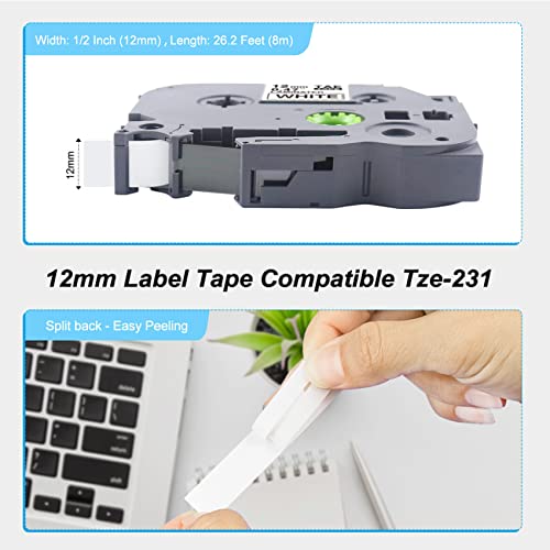 6 Pack TZe Colored Label Maker Tape Replacement for Brother P Touch Label Maker Tape Refill TZe-231 TZe 131 431 531 631 731 TZ Tape 12mm 0.47 Laminated Color Use for P-Touch PTD210 PTD400 PT-H100