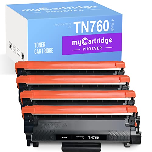 myCartridge PHOEVER TN-760 Compatible Toner Cartridge Replacement for Brother TN760 TN730 for HL-L2325DW HL-L2350DW HL-L2370DW HL-L2390DW HL-L2395DW MFC-L2717DW L2710DW L2750DW DCP-L2550DW (4-Pack)