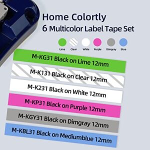 6 X Color Label Maker Refills Replacement for Brother Labels P-Touch M Label Maker Tape Compatible with Brother M Tape PT-M95 PT-90 PT-70 PT-65 PT-85 Label Maker，0.47'' x 26.2Ft…