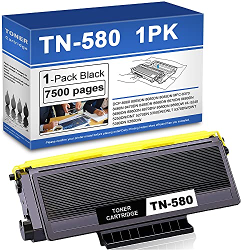 LKKJ 1 Pack TN-580 High Yield Toner Cartridge Compatible TN580 Black Toner Cartridge Replacement for Brother HL-5240 5370DW/DWT 5380DN 5270DN 5350DN DCP-8060 MFC-8480DN Printer Toner.