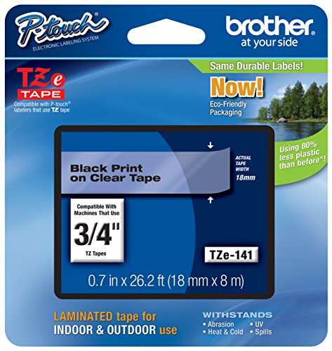 Genuine Brother 3/4" (18mm) Black on Clear TZe P-Touch Tape for Brother PT-1900, PT1900 Label Maker