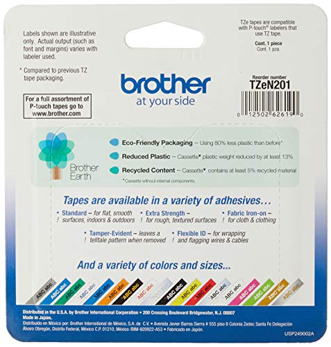 Brother Genuine P-touch TZE-N201 Tape, 9/64" (0.13") Wide Super-Narrow Non-Laminated Tape, Black on White, Recommended for Home and Indoor Use, 0.13" x 26.2' (3.5mm x 8M), Single-Pack, TZEN201