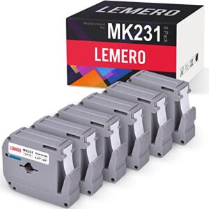 lemero compatible with brother m tape m-k231 m231 mk231 m-k231s 12mm x 8 meter white label tape – for brother pt-65 pt-70 pt-80 pt-90 pt-45m 26.2 feet black on white (6 pack)