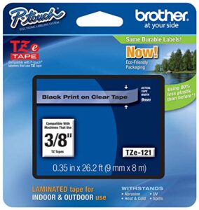 genuine brother 3/8″ (9mm) black on clear tze p-touch tape for brother pt-1890, pt1890 label maker