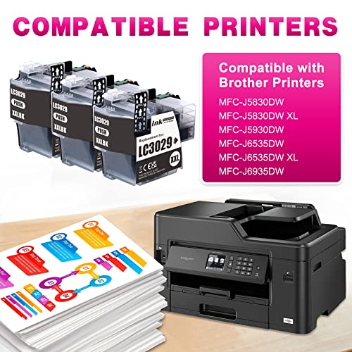 InnerTeck 3 Black Compatible with Brother LC 3029 Black LC3029BK XXL Ink Cartridges Work for Brother MFC-J5830DW MFC-J6535DW MFC-J6935DW MFC-J5830DW XL MFC-J6535DW XL MFC-J5930DW Printer