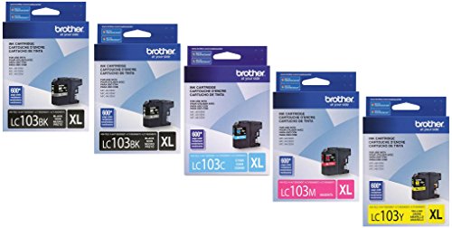 Brother LC103 Printer High Yield Cartridge Ink (2-Black-1-Cyan-Magenta-Yellow)