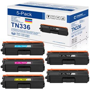 tn336 high yield toner cartridge: 5-pack tn336bk, tn336c, tn336m, tn336y replacement for brother tn-336 for hl-l8350cdw hl-4150cdn mfc-l8850cdw mfc-9970cdw mfc-l8600cdw printer