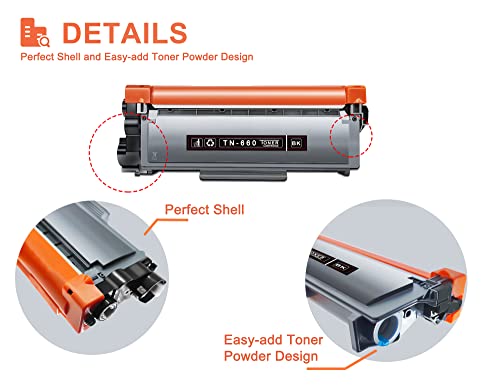 Juyudow Compatible TN-660 Toner Cartridge Replacement for Brother TN660 TN630 TN-630 High Yield for HL-L2300D HL-L2380DW HL-L2320D DCP-L2540DW MFC-L2700DW MFC-L2685DW Printer (2 Packs, Black)